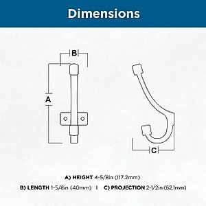 Franklin Brass Modern Angled Pilltop (5-Pack) Coat and Hat Wall Hooks Double Hooks for Hanging Satin Gold Wall Mount Hanger Backpack, Purse, Bag, Towel Organization Decorative Wall Hooks B48023K-SG-C