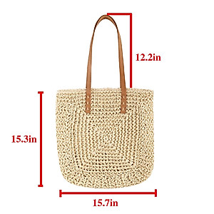 Ayliss Women Straw Shoulder Handbag Tote Shoulder Bag Summer Beach Woven Handmade Weaving Casual Bag for Vocation Travel (Beige)