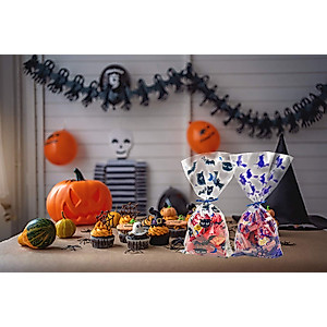 FuraHa 150 pcs Halloween Cello Bags Halloween Cellophane Treat Bags with Ties for Candy Cookie Goodies Gift Wrap Halloween Trick or Treat Party Favors, 6 Designs