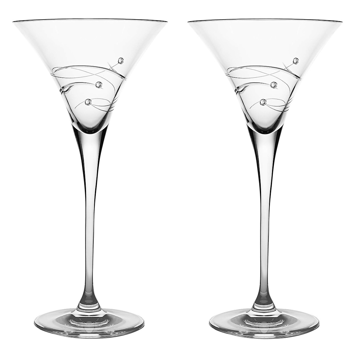 Barski - Handmade Glass - Sparkle - Martini Glass - Decorated with Real Swarovski Diamonds - Gift Boxed - 8.25 oz. - Made in Europe - Set of 2