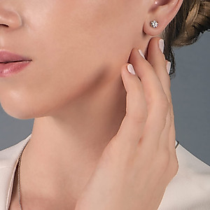 Jewelili Stud Earrings with Cubic Zirconia 5MM in 10K Yellow Gold