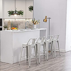 Changjie Furniture Metal Barstools Set of 4 Industrial Bar Stools Counter Stools with Backs Indoor-Outdoor Counter Height Bar Stools (24 inch, White)