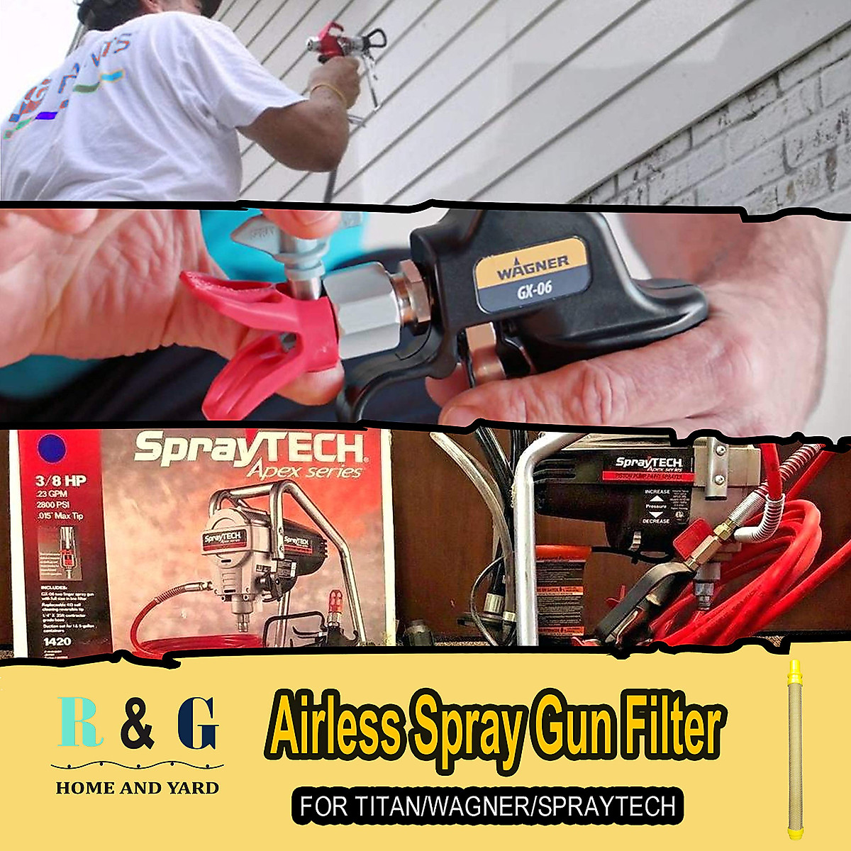 5 PCS-Titan/Wagner/Spraytech Airless Spray Gun Filter Replacement - Push On (Yellow, 100 Mesh) 581-062 581062 0089959 0089324 0154675