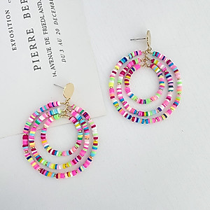 Colorful Beaded Drop Earrings For Women Clay Heishi Statement Summer Beach Dangle Boho Earring