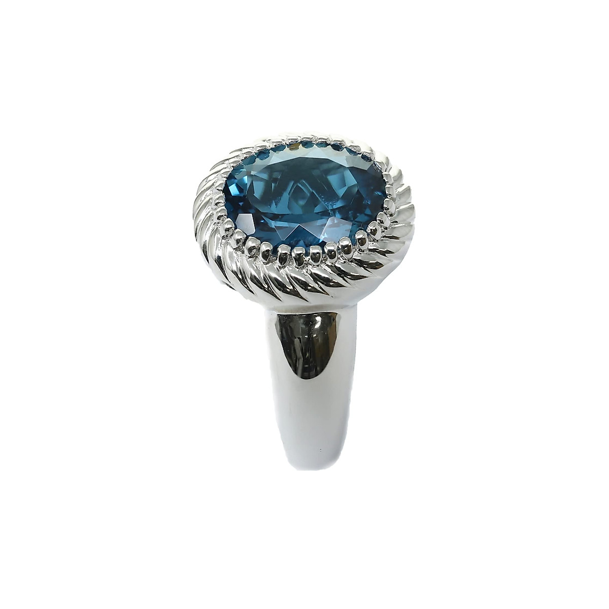 KOKAV 925 Sterling Silver Genuine London Blue Topaz 5-5/8 Ct Oval Statement Ring Size 7