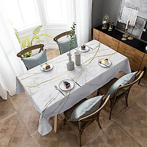 LBCASA Marble Tablecloth Waterproof Tablecloths, Gray Gold White Marble Table Cloth Dining Table Cover Cloth for Kitchen Party Outdoor Tabletop Decor, Rectangle Tablecloth 52x70 Inch