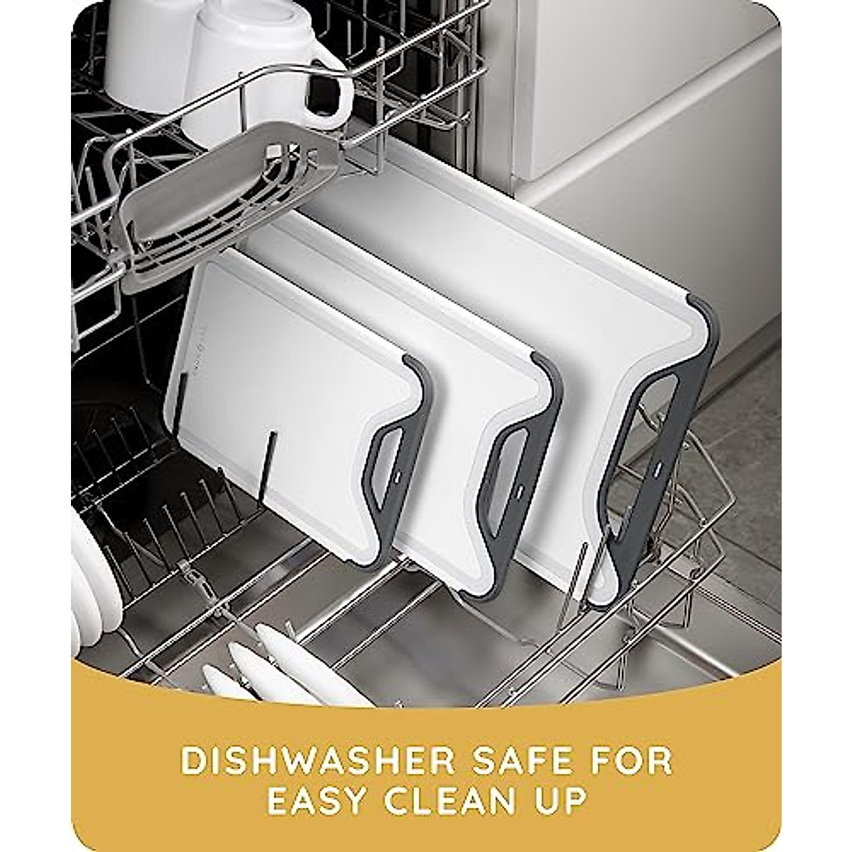 Serveware Accessories for Kitchen, Plastic Cutting Board, Dishwasher Safe Cutting Board with Juice Grooves, Thick Chopping Board for Meat, Veggies, Fruits, Easy Grip Handle, Non-Slip (Black, 10" x 7")