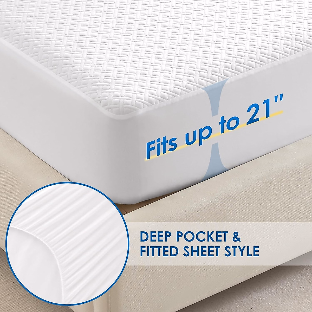Cozymaker Full Size 100% Waterproof Mattress Protector, Cooling Mattress Cover Fitted 8-21" Deep Pocket, 3D Air Fabric Soft Breathable Bed Mattress Pad Cover Noiseless Washable