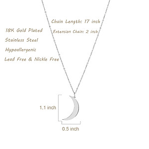 Glimmerst Crescent Moon Necklace, 18K Gold Plated Stainless Steel Crescent Moon Pendant Necklace Delicate Dainty Crescent Necklace for Women