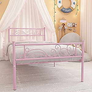 Weehom Metal Bed Frame Twin with Bed Storage,No Box Spring Needed,Heavy Duty Steel Slats Support for Boys Girls Teens Students Adults Pink