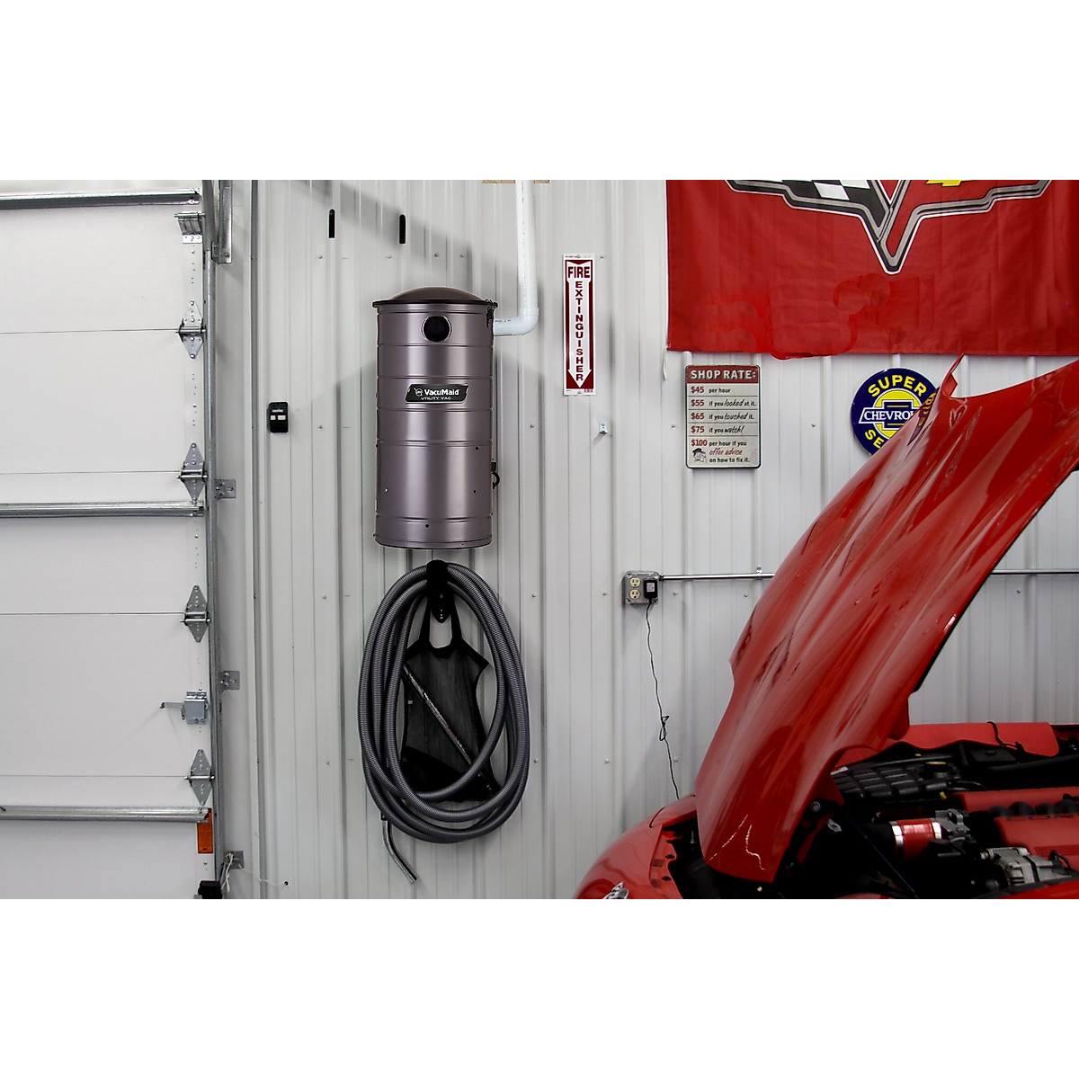 VacuMaid UV150CKP3 Extended Life Wall Mounted Commercial Vacuum with 50 ft. Car Care Kit (Unit and Kit Plus 3 Inlets)