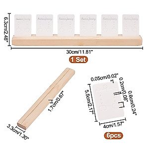 PH PandaHall 1 Set Wooden Earring Display Holder, 30cm/11.8 inch Jewelry Display Stand Earring Card Organizer with 6pcs Display Cards for Selling Earring Jewelry Displaying Photos Business Card