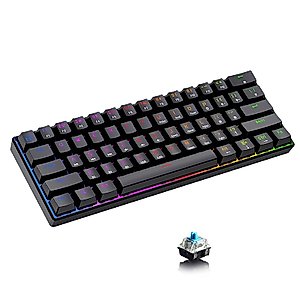 Ajazz G1000 USB Wired/2.4G/Bluetooth 3-Modes Wireless Mechanical Keyboard, Compact 61 Keys, Adjustable RGB Backlight, iOS/Android/Mac/Windows Compatible (Black, Blue Switch)