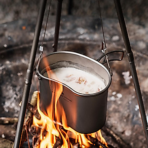 usharedo Boundless Voyage Titanium Camping Pots Set with Hanging Ring Ultralight Portable Bowl Picnic Cookware Titanium Canteen Mess kit for Outdoor Hiking Backpacking Mountaineering Ti15123B