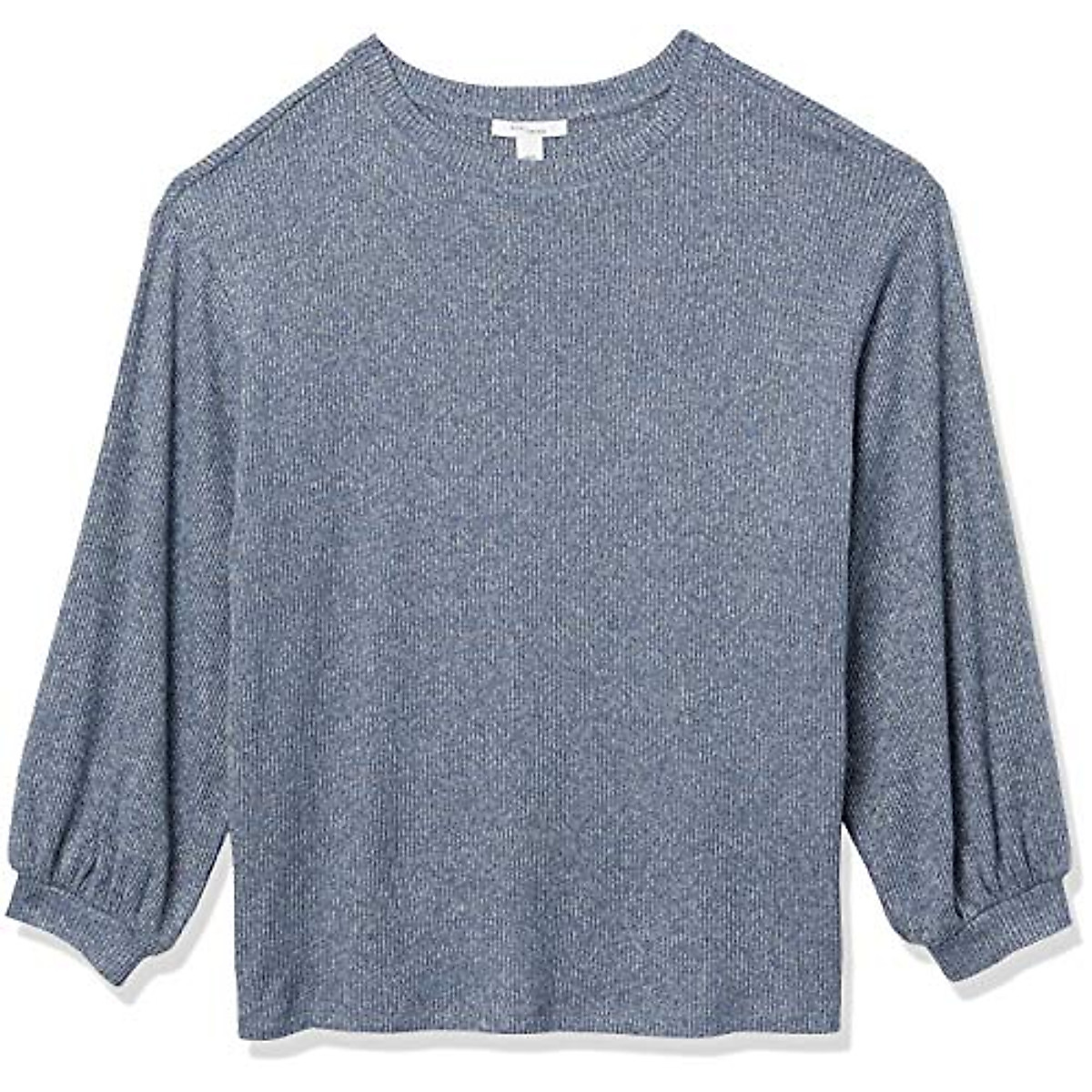 Daily Ritual Women's Cozy Knit Rib Blouson-Sleeve Sweatshirt, Blue Marl, Medium