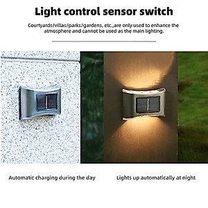 COOWEI Solar Garden Lights LED Outdoor Wall Lights Outdoor Garden Decoration Fence Aisle Balcony Lights Waterproof Up and Down Light wash Wall Lights 4ps (Warm Light)