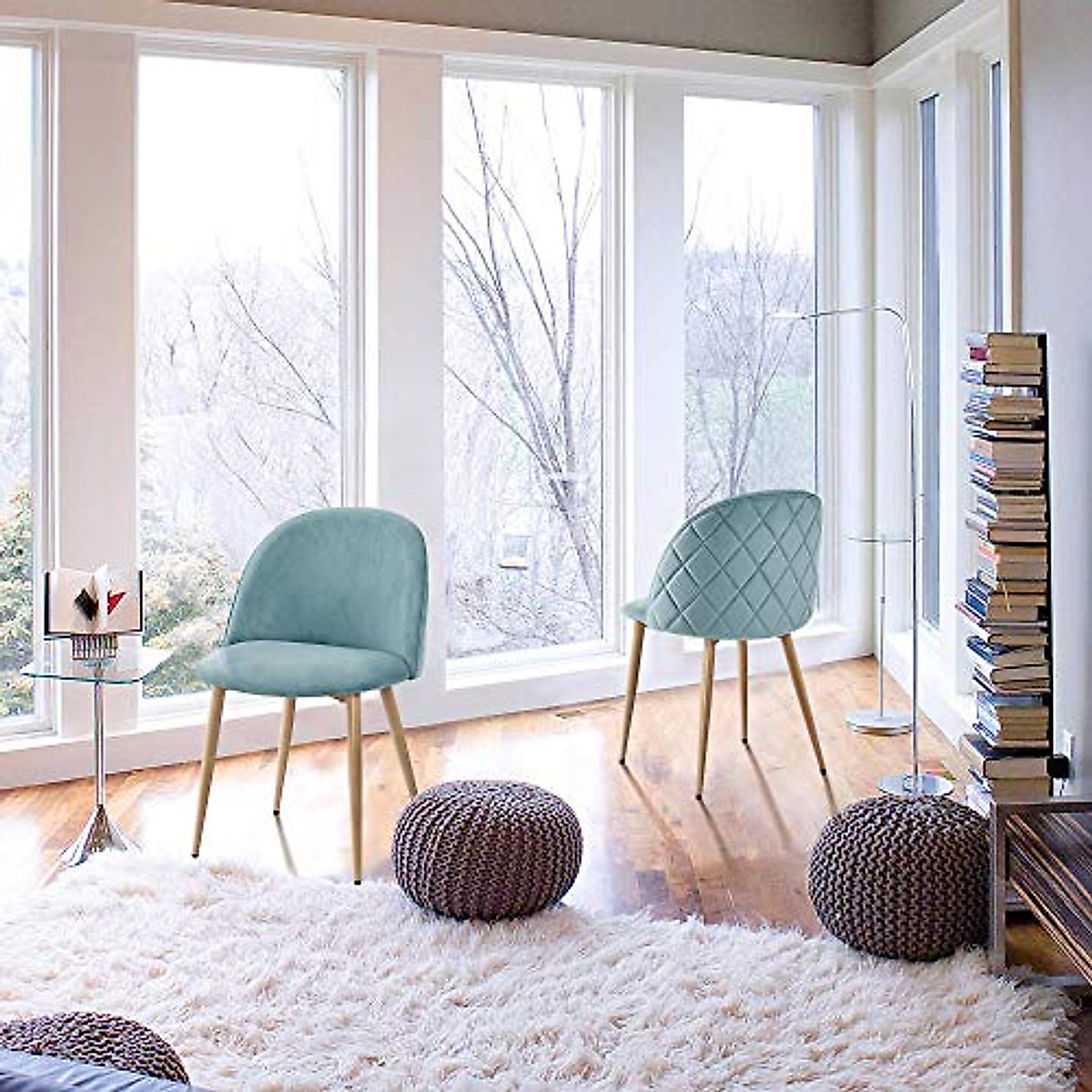 Yaheetech Dining Chairs Velvet Chairs Living Room Chairs Modern Style Upholstered Chairs with Backrest Wooden Style Metal Legs for Leisure, Restaurant, Cafe, Makeup, Set of 2, Aqua