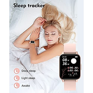 Cloudpoem Smart Watches for Women Men IP68 Waterproof, 1.7in Smartwatch Compatible with iPhone Android Phones, Reloj para Mujer Hombre Digital Watch Fitness Tracker with Heart Rate Monitor Pink Gold