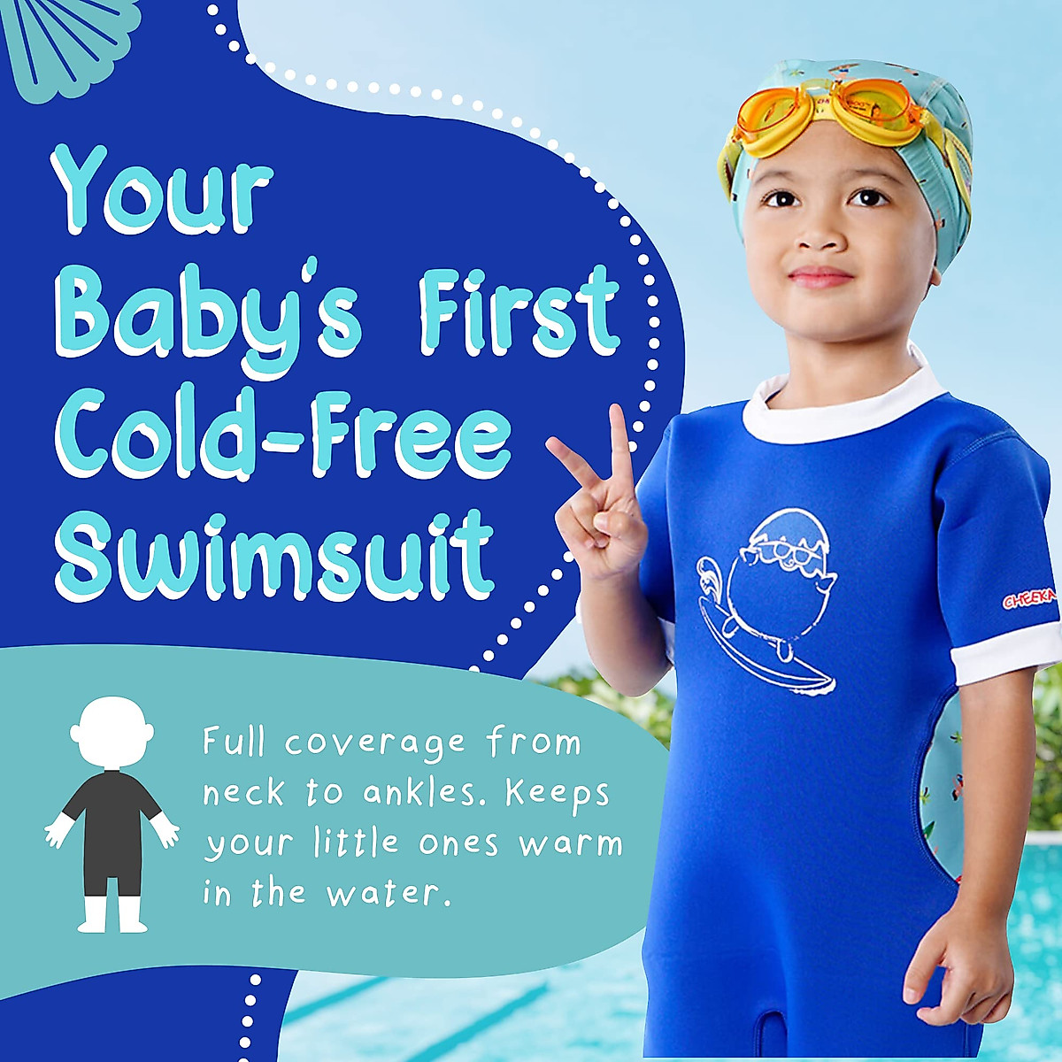 Cheekaaboo Warmiebabes Baby and Toddler Wetsuit, Thermal Baby Swimsuit Made with UPF50+ Neoprene, Quick-Dry Baby Rash Guard, Navy Blue, Surfer