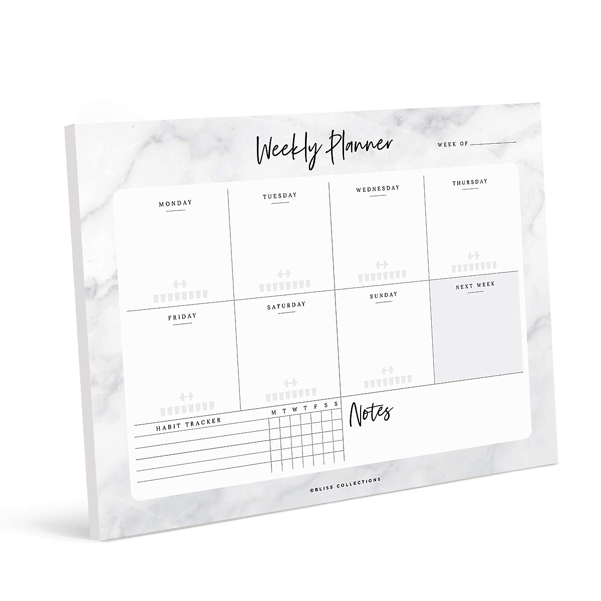 Bliss Collections Weekly Planner, Marble, Undated Tear-Off Sheets Notepad Includes Calendar, Organizer, Scheduler for Goals, Tasks, Ideas, Notes and To Do Lists, 8.5"x11" (50 Sheets)