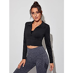 SOLY HUX Women's Lightweight Full Zip Athletic Long Sleeve Crop Running Workout Yoga Sportwear Jacket Black S