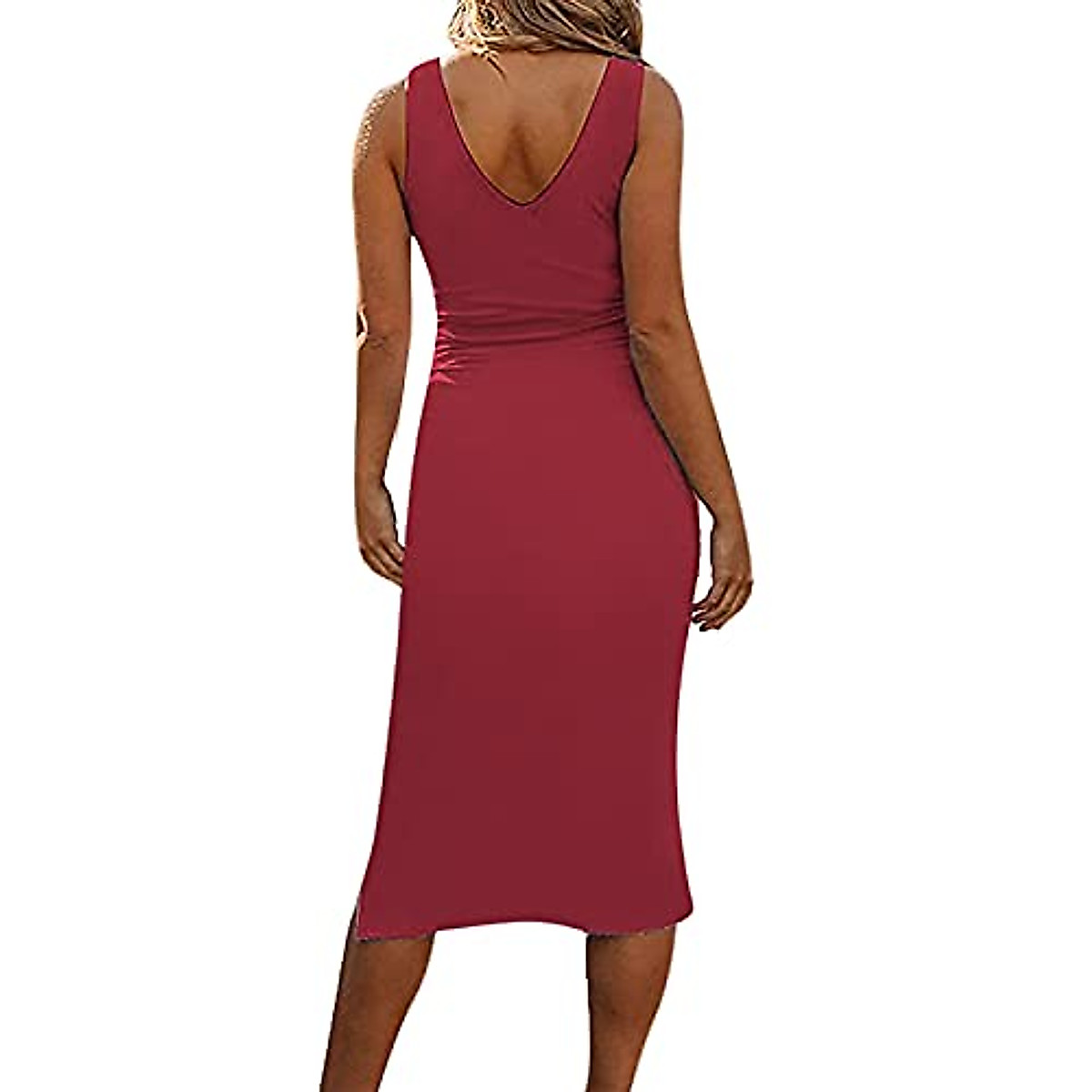 WYTong Women's Sleeveless High Slit Bodycon Summer Beach Vacation Dress Casual Dresses(Wine,Small)