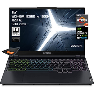 Lenovo Legion 5 Pro 16" Flagship Laptop, Latest Ryzen 7 6800H Octo-Core, GeForce RTX 3060 (TGP 140W), WQXGA (2560 x 1600) 165Hz 500 nits, Wi-Fi 6E (32GB DDR5 RAM | 1TB PCIe SSD)
