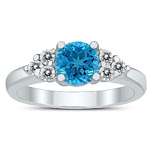 6MM Blue Topaz and Diamond Cynthia Ring in 10K White Gold