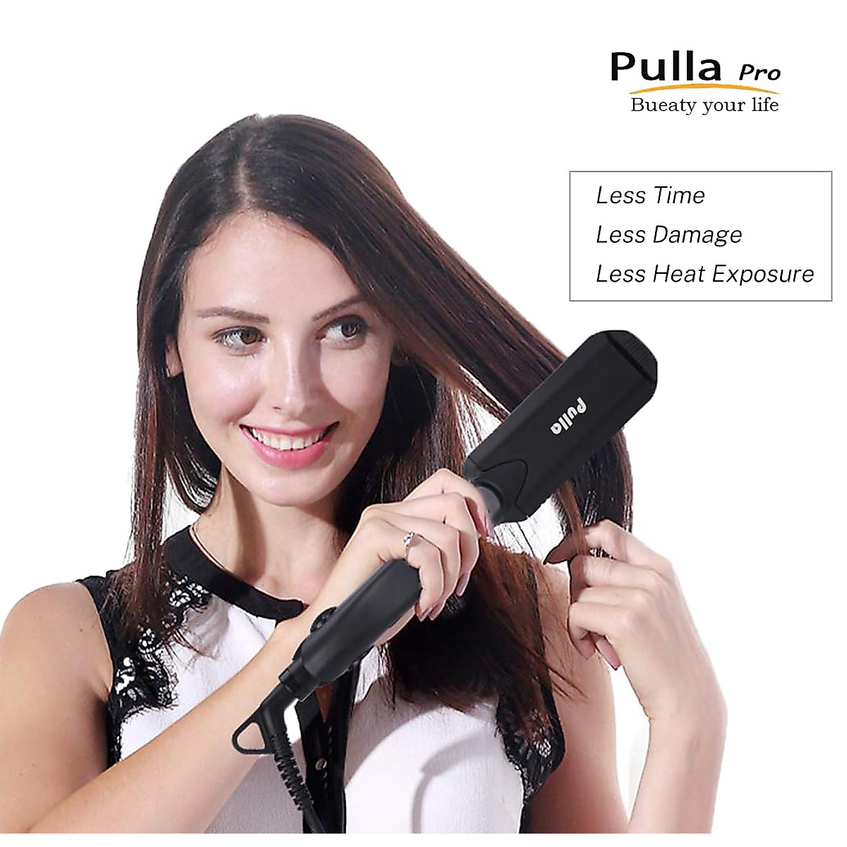 Pulla Hair Straightener and Crimper - 4 in 1 Tourmaline Ceramic Flat and Curling Iron for Hair Styling with Adjustable Temperature - Salon High Heat 320°F - 430°F for All Hair Types