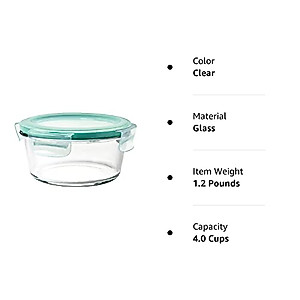OXO Good Grips 4 Cup Smart Seal Leakproof Glass Round Airtight Food Storage Container