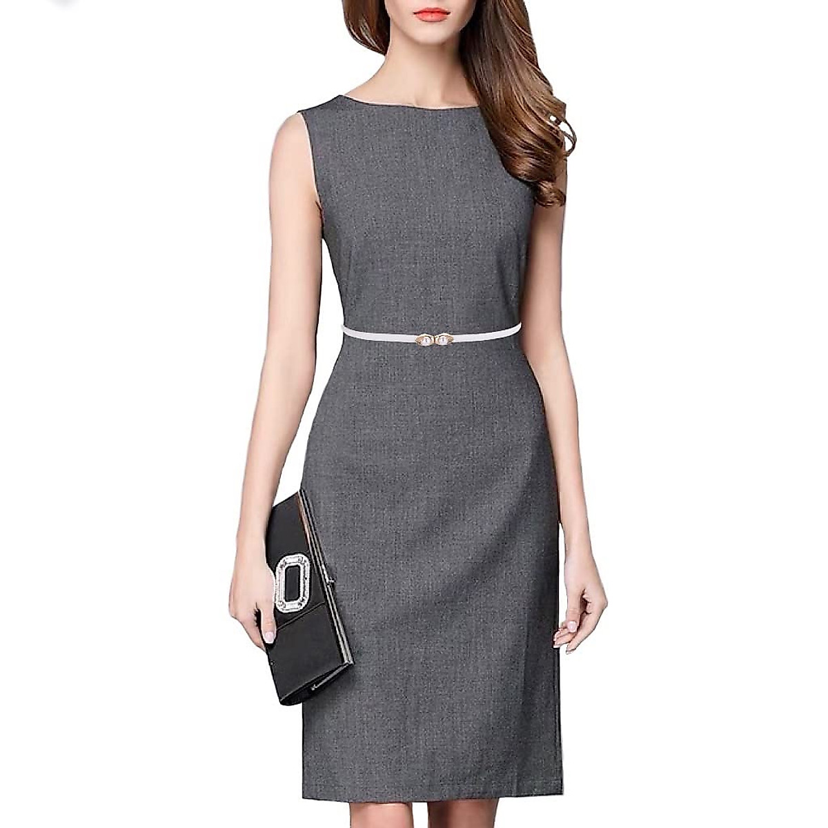 Women's Belt Skinny Soft Genuine Leather Belts Slim Dress Fashion Waist Belt Gold Solid Pearl Shaped Buckle Waistband, White