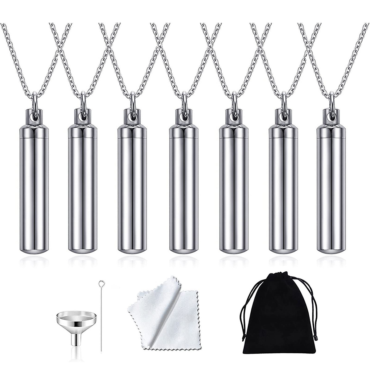 HaoQin jewelry 7 Pieces Cylinder Cremation Urn Necklaces for Ashes Stainless Steel Memorial Keepsake jewelry Ashes Locket Pendant
