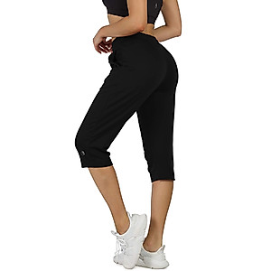 icyzone Capri Sweatpants for Women - French Terry Workout Cropped Joggers Athletic Lounge Pants with Pockets (X-Large, Black)