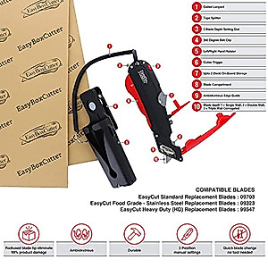 Modern Box Cutter, extra tape cutter at back, dual side edge guide, 3 blade depth setting, 2 blades and holster - Red Color 2000