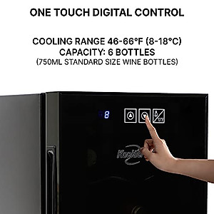 Koolatron 6 Bottle Wine Cooler, Black, Thermoelectric Wine Fridge, 0.65 cu. ft. (16L), Freestanding Wine Cellar, Red, White and Sparkling Wine Storage for Small Kitchen, Apartment, Condo, RV