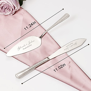 Cake Cutting Set for Wedding, Personalized Wedding Cake Knife and Server Set, Vintage Engraved 2-Piece Pie Cake Cutter Serving Set, Custom Bridal Anniversary Birthday Quinceañera Gift(Silver)