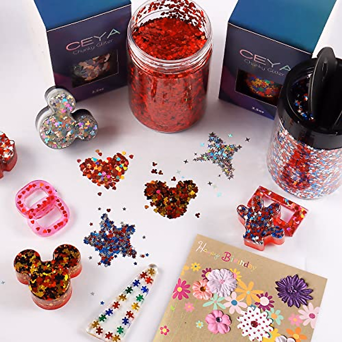 Ceya Holographic Cross Star 4mm Confetti Glitter, 2.7oz/ 77g Laser Silver Chunky Glitter Resin Sparkle Flakes Iridescent Nail Sequin for DIY Crafts, Slime, Nail Art, Festival Party Decor, Wedding Card