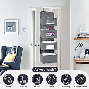 4-Shelf Over The Door Hanging Organizer with 2 Metal Hooks，4 Pocket Over The Door Wall Mount Storage with Clear Windows for Baby Nursery Bathroom Closet,Bedroom,Dorm, Diapers,Kids Toys (Gray)