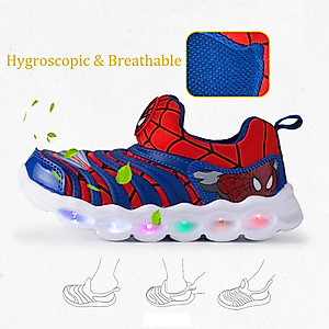 Kids Light Up Shoes, Kids Sneakers, Spider Caterpillar Upper Athletic Running Walking Sneakers Through Vibration Flash(Blue/Red 32, 13.5 M Little Kid)