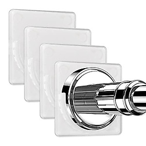 Prasacco 4 Pieces Adhesive Shower Curtain Rod Holder, Shower Rod Mount Retainer Stick On Wall Mount Holder Shower Rod Holders for Wall No Drilling Universal Wall Mount Holder for Shower Curtain Rod