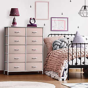 Sorbus Kids Dresser with 10 Drawers and 3 Drawer Nightstand Bundle - Matching Furniture Set - Storage Unit Organizer Chests for Clothing - Bedroom, Kids Rooms, Nursery, & Closet (Pink)
