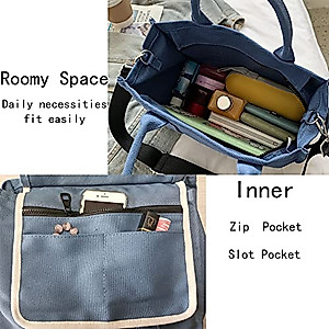 DAENO The Medium Canvas Tote Bag for Women With Zipper Canvas Handbags Crossbody Bag for Office, Travel, School(Blue)