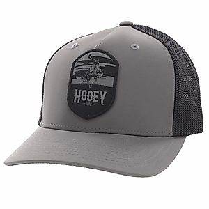 HOOEY Cheyenne Flexfit 5-Panel Western Lifestyle Curved Bill Patch Hat (Small/Medium, Charcoal/Black)