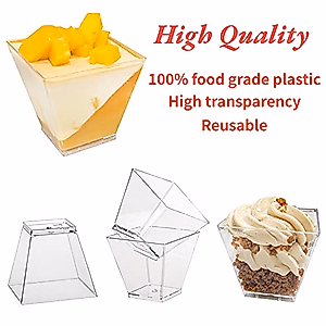 Gddochn 50 Pack 3.5 oz/100ml Plastic Square Dessert Cups,Square Small Appetizer Cups,Square Clear Plastic Dessert Tumbler Cup for Desserts,Appetizers,Puddings,Chocolate Cakes,Ice Cream
