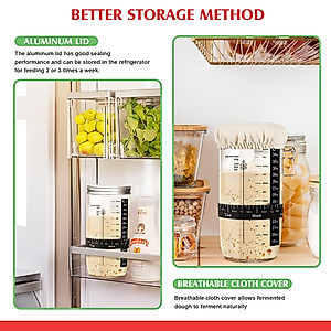 EIDDIZZ Sourdough Starter Jar Kits, Sourdough Starter Jar Glass with Date Marked Feeding Band, Thermometer, Cloth Cover & Metal Lid, Sourdough Jar Scraper, Home Bread Baking Supplies (1 PCS)