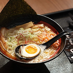 ONLYKXY 4 Pieces Black Soup Spoons, Japanese Spoons Soup, Plastic Soup Spoons, Rice Spoons, Chinese Wonton Soup Spoons