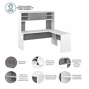 Bush Business Furniture Echo L Shaped Computer Desk with Hutch, 72W, Pure White and Shiplap Gray