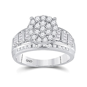 The Diamond Deal 10kt White Gold Round Diamond Cluster Bridal Wedding Engagement Ring 7/8 Cttw