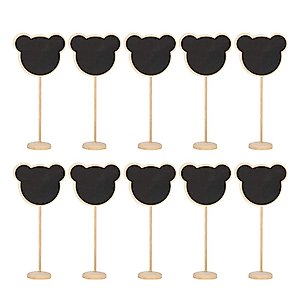 10 Pack Mini Chalkboards Wood Table Blackboard Bear Shape Signs Board with Wooden Base for Weddings and Special Event Decorations Crafts