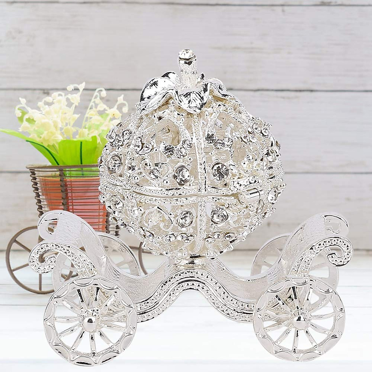Rhinestone Crystal Pumpkin Carriage Trinket Box, Jewelry Box Gift Collectible Figurine Decorative Jewelry Display Holder Organizer